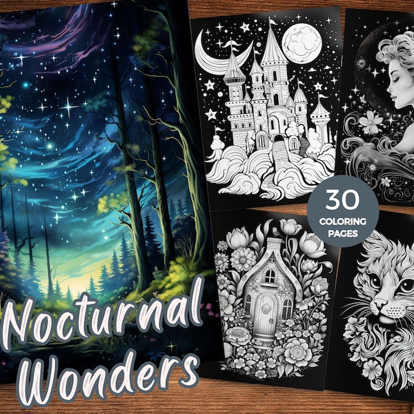 Black Background Adult Coloring Pages - Etsy