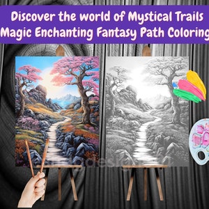 Fantasy Path Coloring Page Enchanted Landscapes Coloring Book Whimsical ...