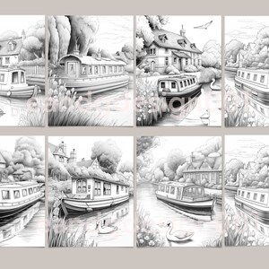 English Canal Boat Coloring Book English Tiny Boat for Stress Relief ...