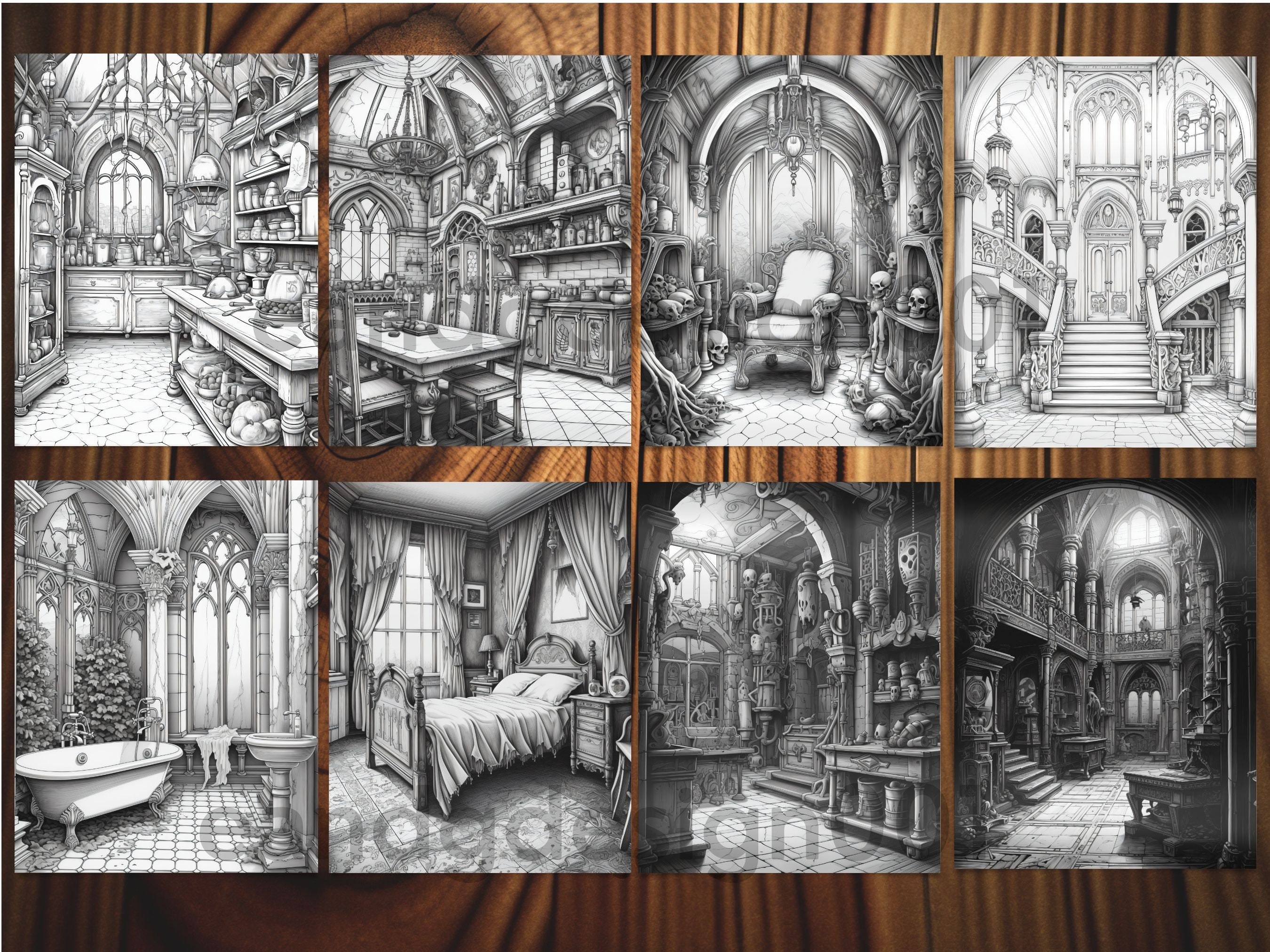 Gothic Interior Coloring Book Instant Download Gothic Architecture ...