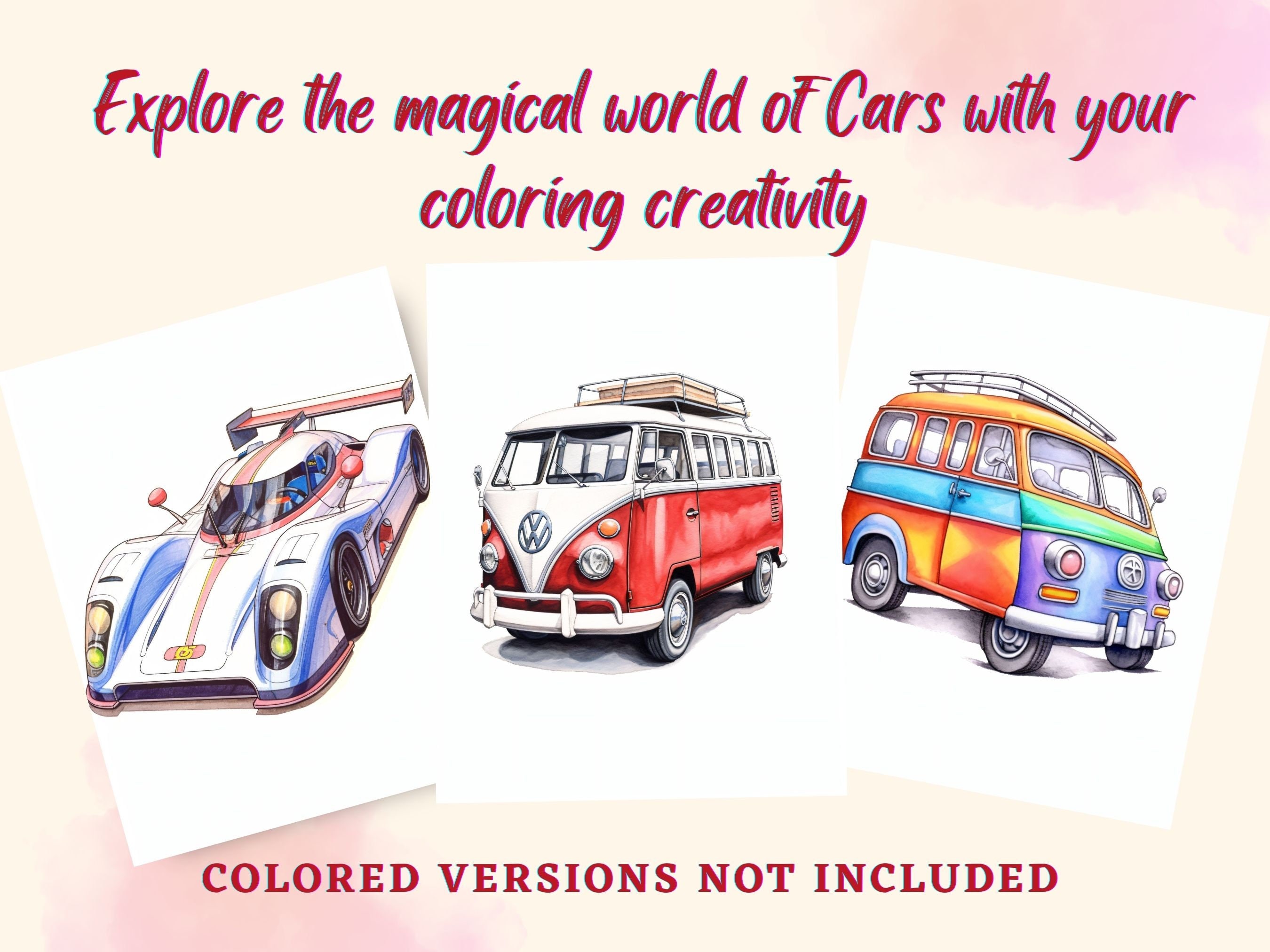 Cars Coloring Pages Cute Coloring Pages Kids and Adults - Etsy