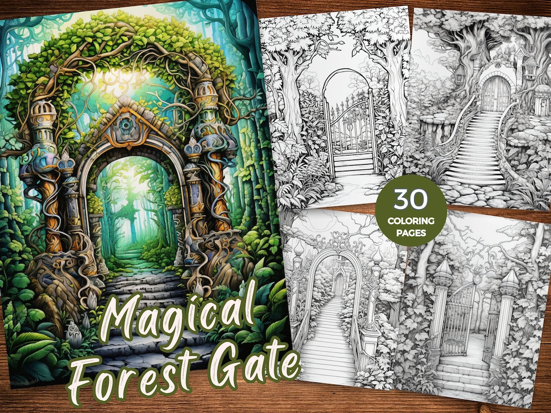 Magical Forest Gate Coloring Pages Printable Enchanted Gate Coloring ...