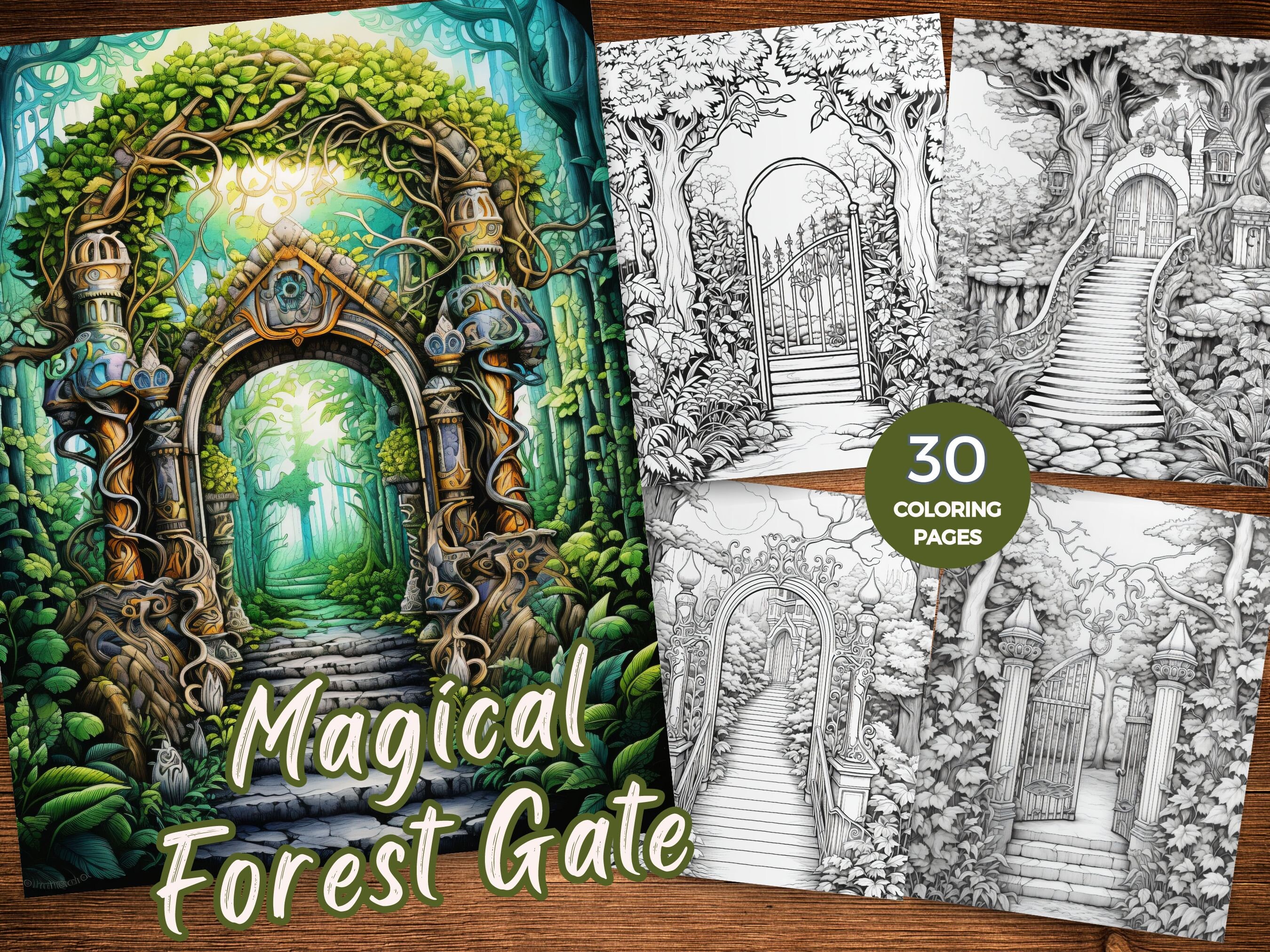 Magical Forest Gate Coloring Pages Printable Enchanted Gate Coloring ...