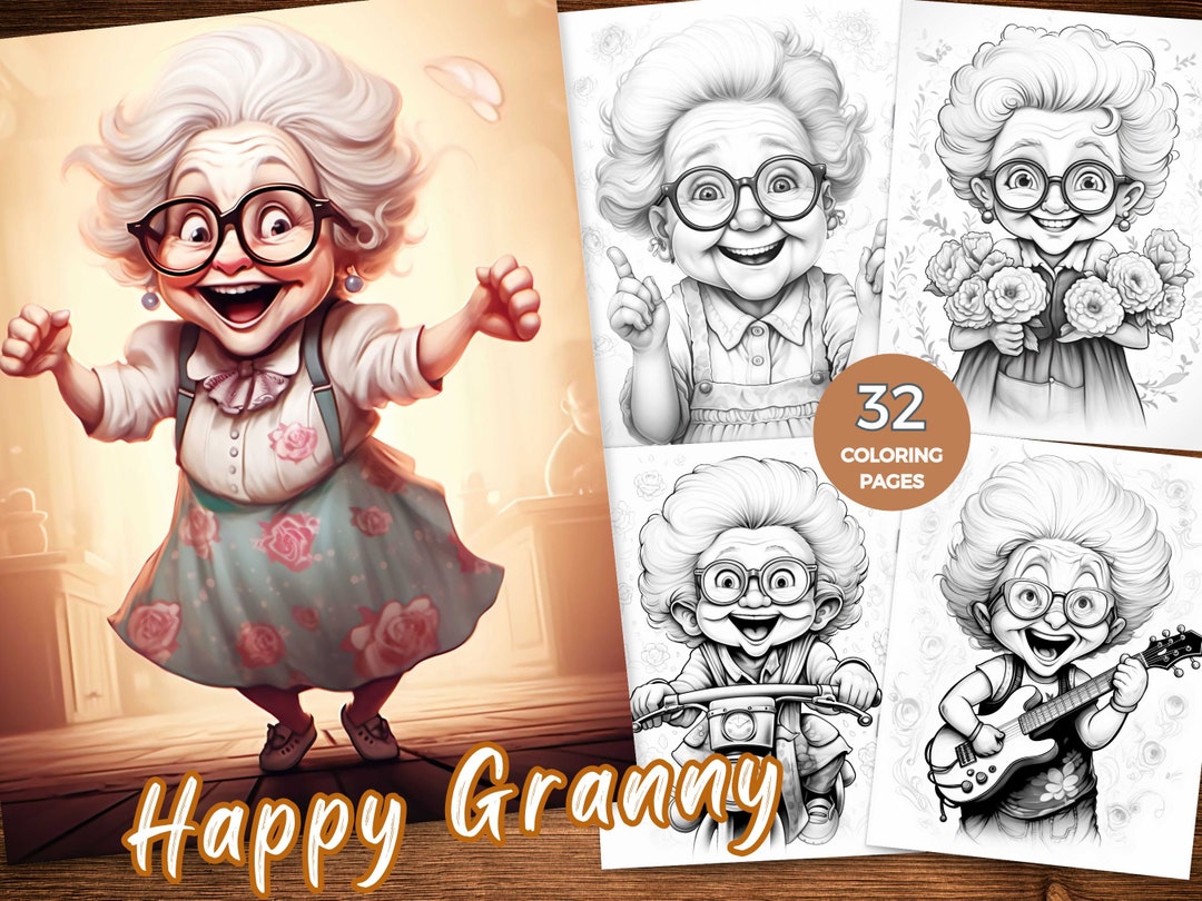 Coloring Page Grandma Grayscale Coloring Book Happy Grandma Coloring ...