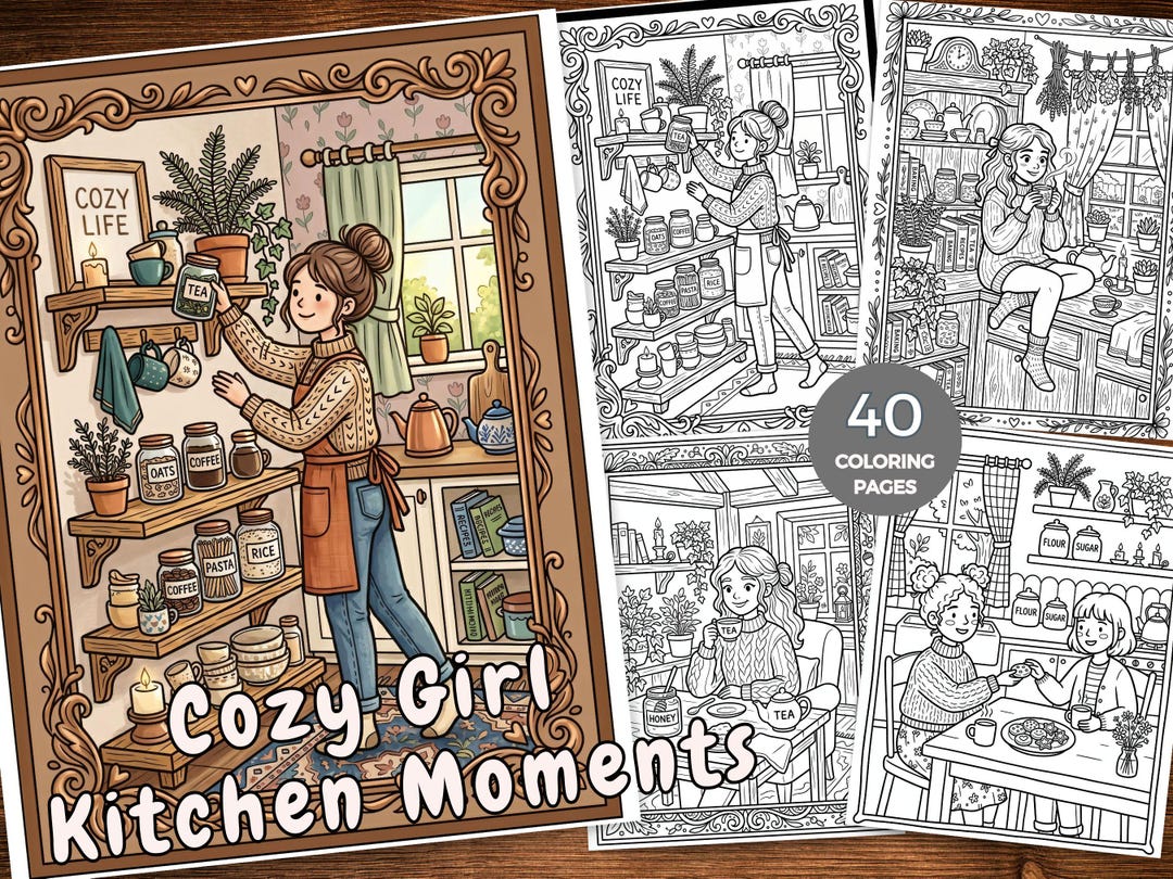 Cozy Girl Kitchen Coloring Book, Cute Baking & Self Care Scenes, Bold ...