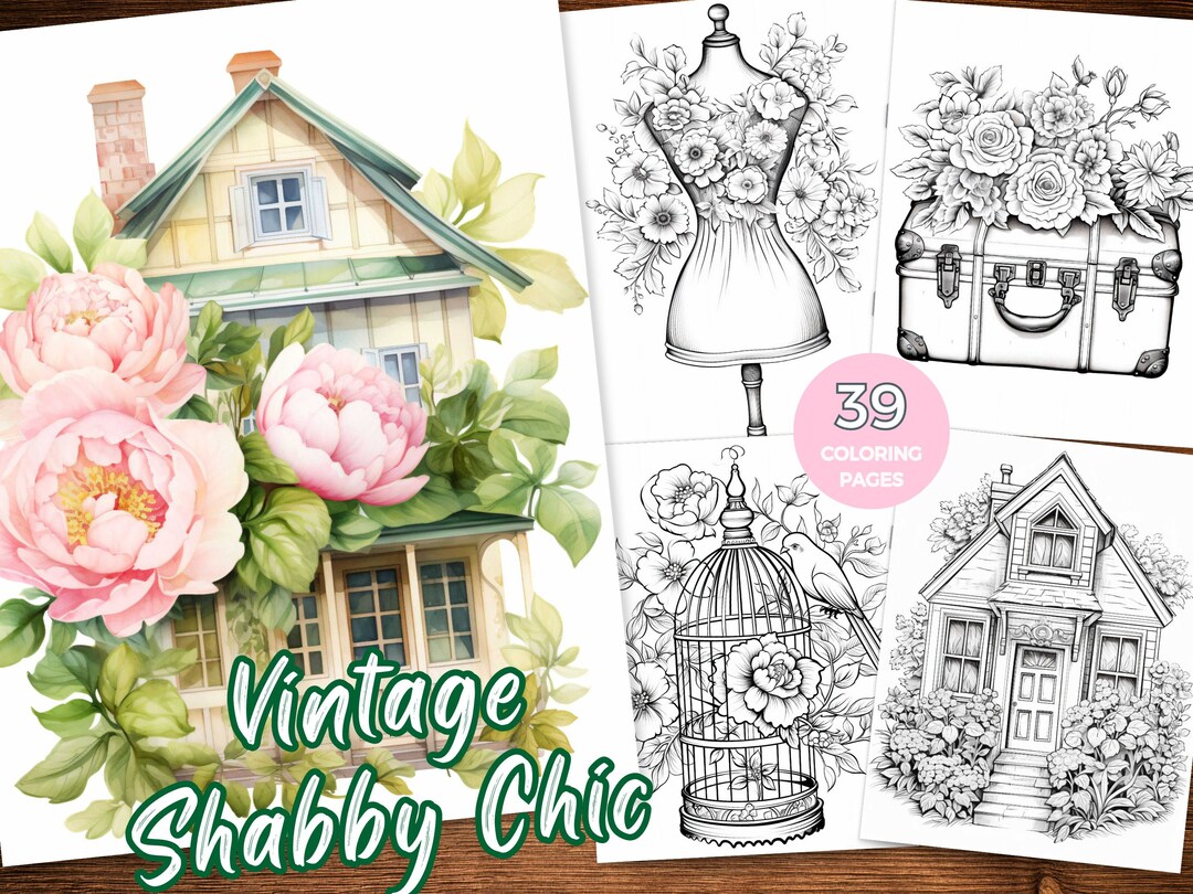 Vintage Shabby Chic Coloring Pages Vintage Objects With Flowers ...