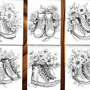 Flower Sneaker Coloring Pages of Sneakers Blooming Shoes Coloring Book ...