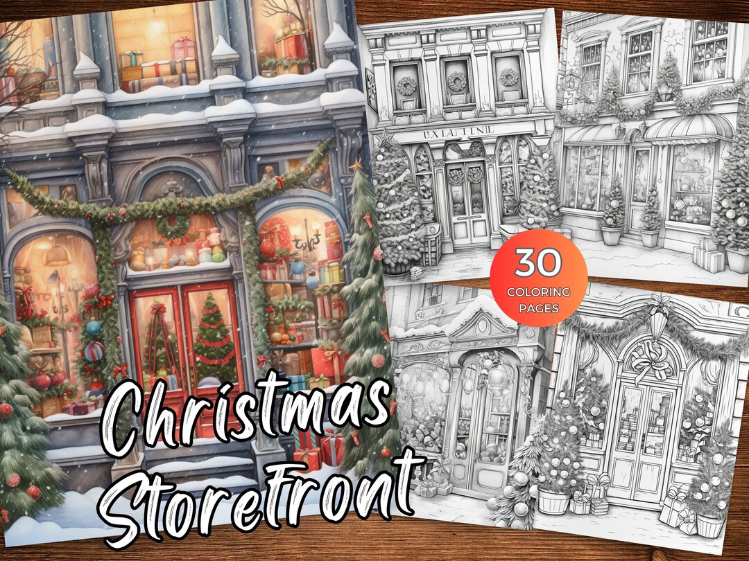 Christmas Storefront Coloring Pages Storefront Grayscale Coloring Book ...