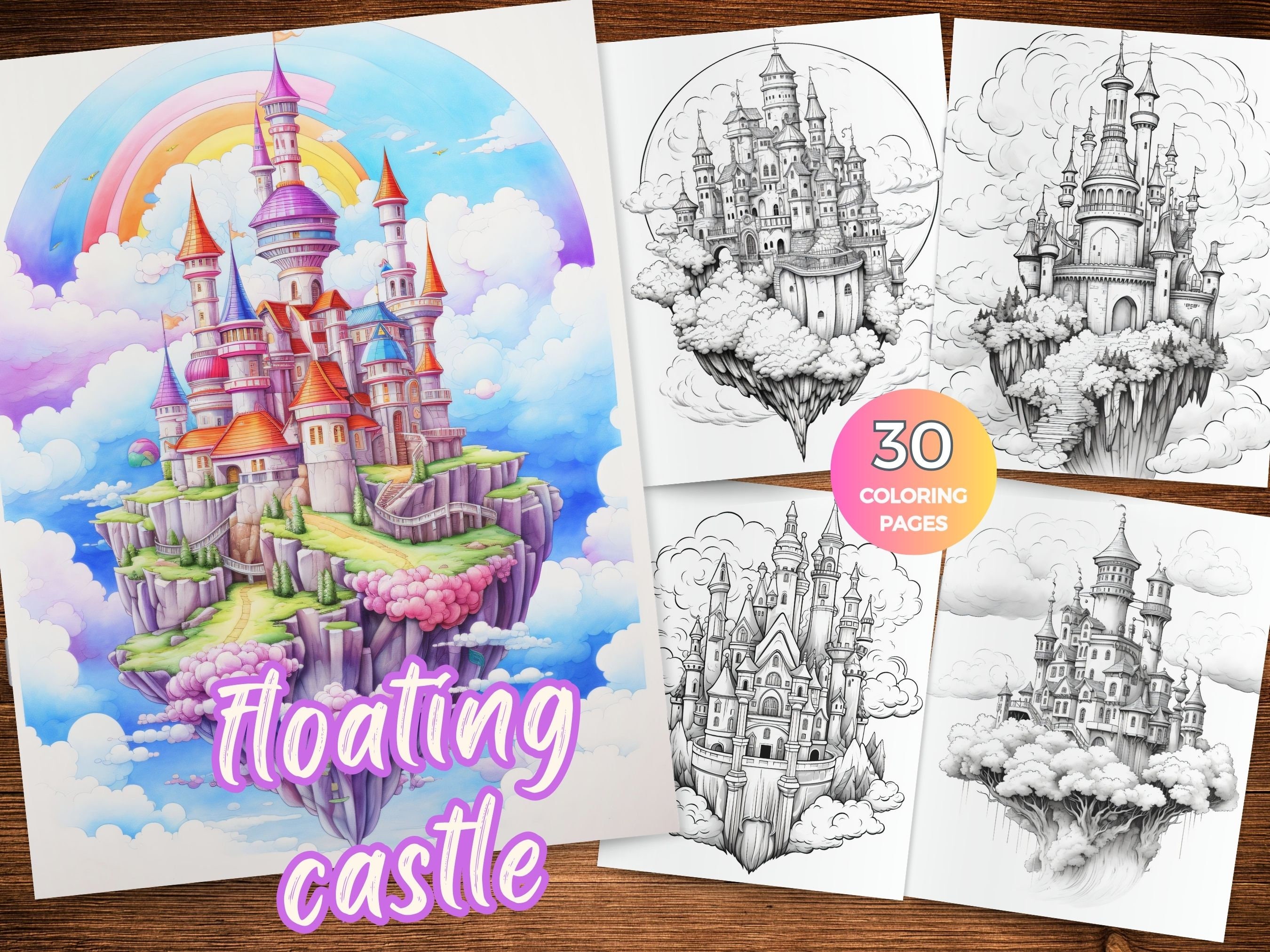 Floating Castles Coloring Pages for Adults Fantasy Castles in - Etsy