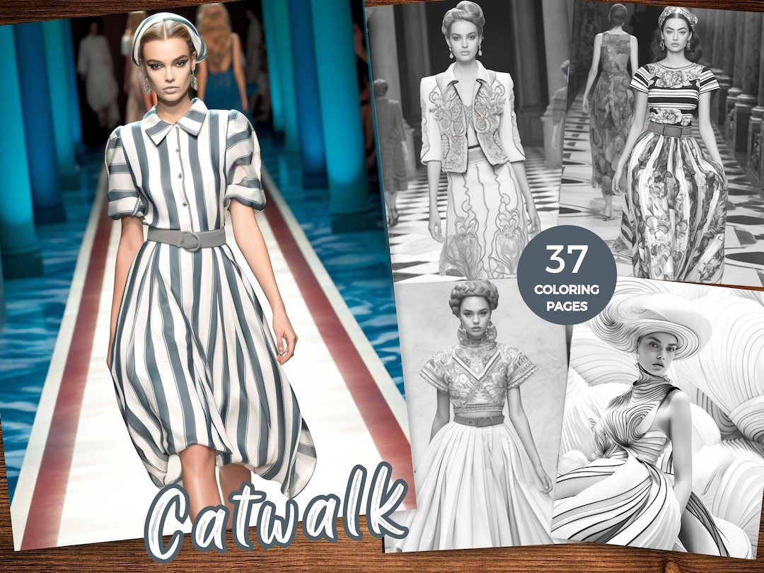 Catwalk Coloring Page Printable Fashion Show Grayscale Coloring Page ...