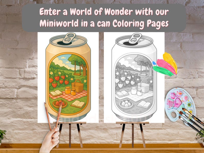 Mini World in a Can Coloring Pages, Whimsical Tiny Worlds Inside Cans ...