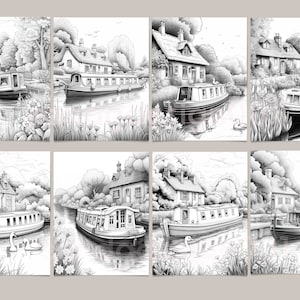 English Canal Boat Coloring Book English Tiny Boat for Stress Relief ...