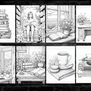 Cozy Reading Nook Coloring Pages Book Lovers Coloring Sheets Book Nook ...