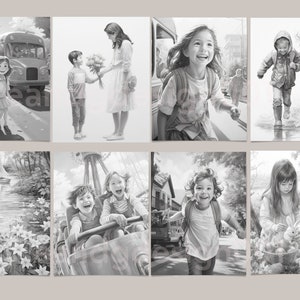 Kids in Spring Grayscale Coloring Book Instant Download Printable PDF ...