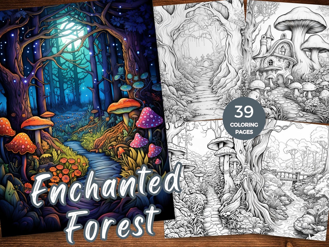 Enchanted Forest Coloring Pages Magical Forest Coloring Book for Adults ...