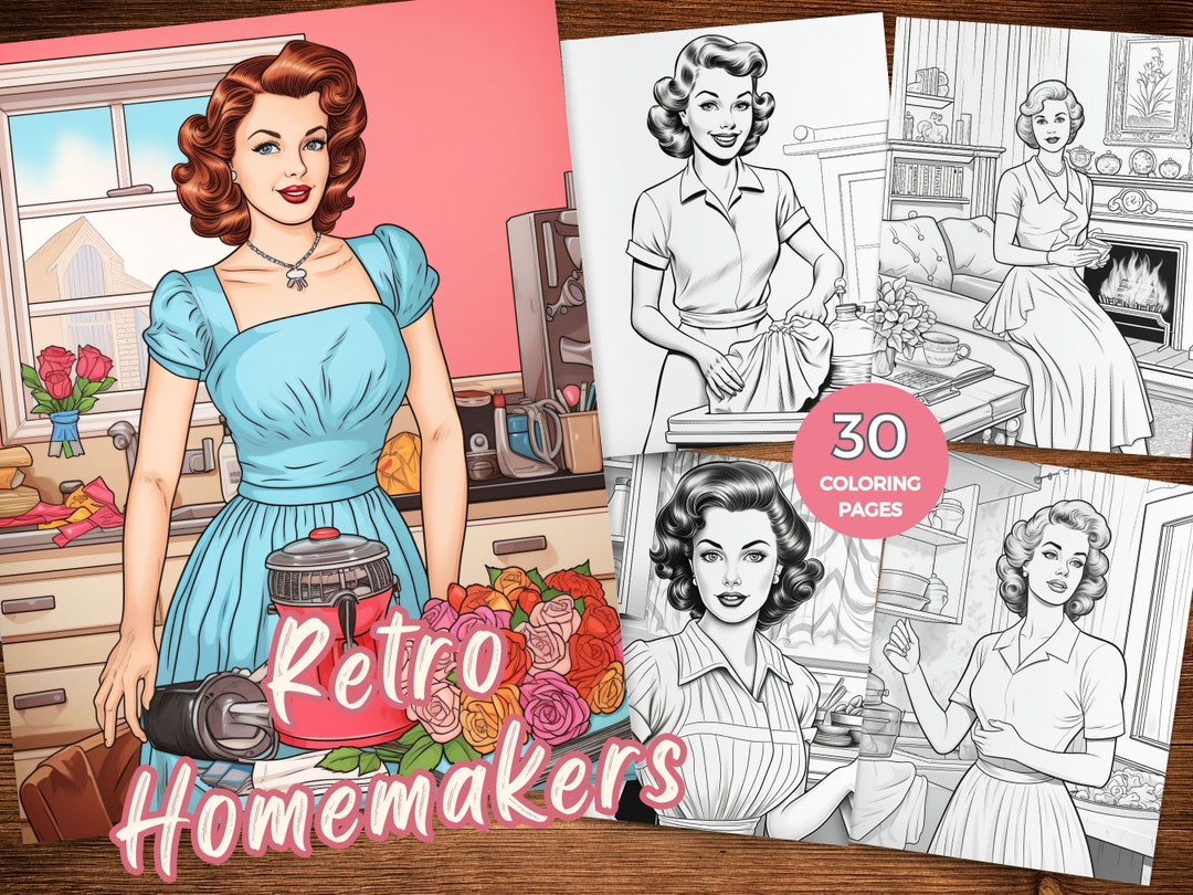 Retro Housewives Coloring Pages for Adults Vintage Housewives Coloring ...
