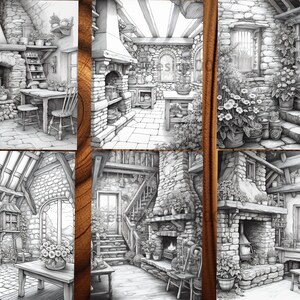 Stone House Cottage Coloring Pages for Adults Instant Download Stone ...