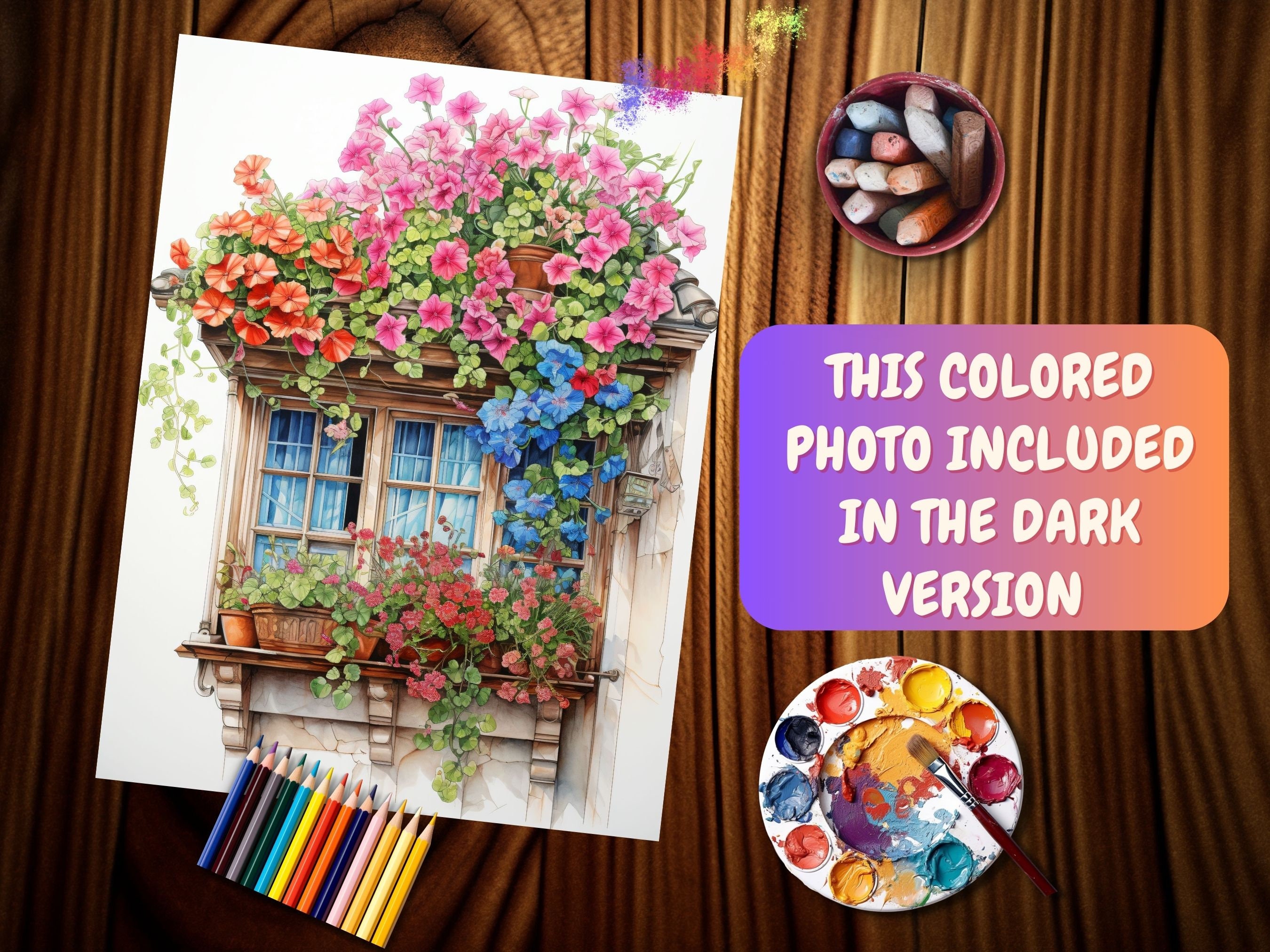 Blooming Windows Coloring Pages for Adults Floral Window Coloring ...