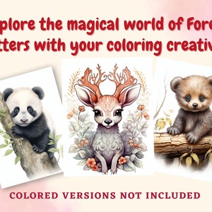 Forest Critters Coloring Page Woodland Animal Colouring Book for Adults ...