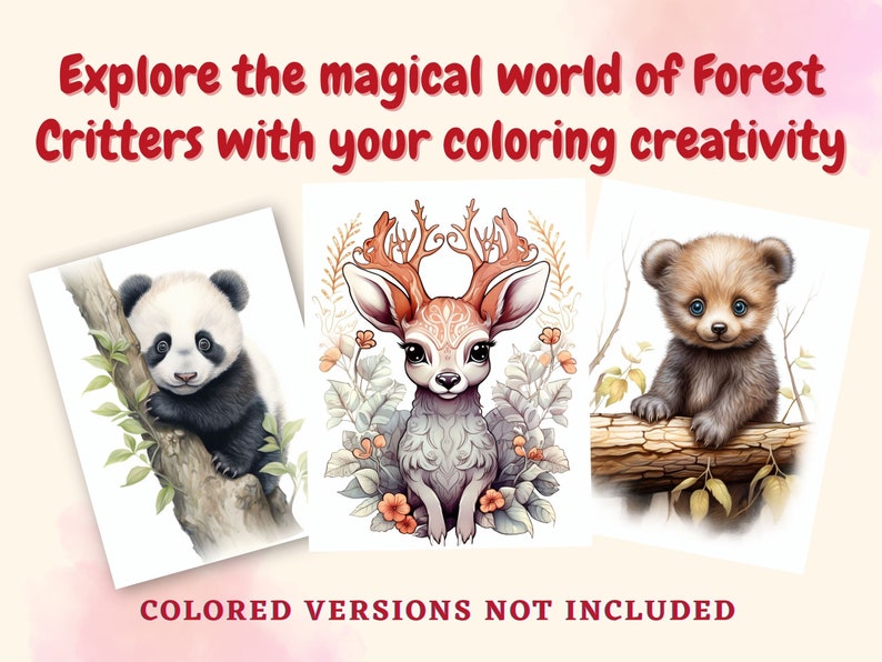 Forest Critters Coloring Page Woodland Animal Colouring Book for Adults ...