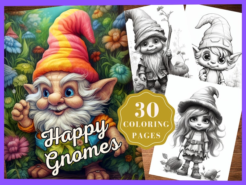 Garden Gnome Coloring Page, Spring Gnome Coloring Page, Kids and Adults ...