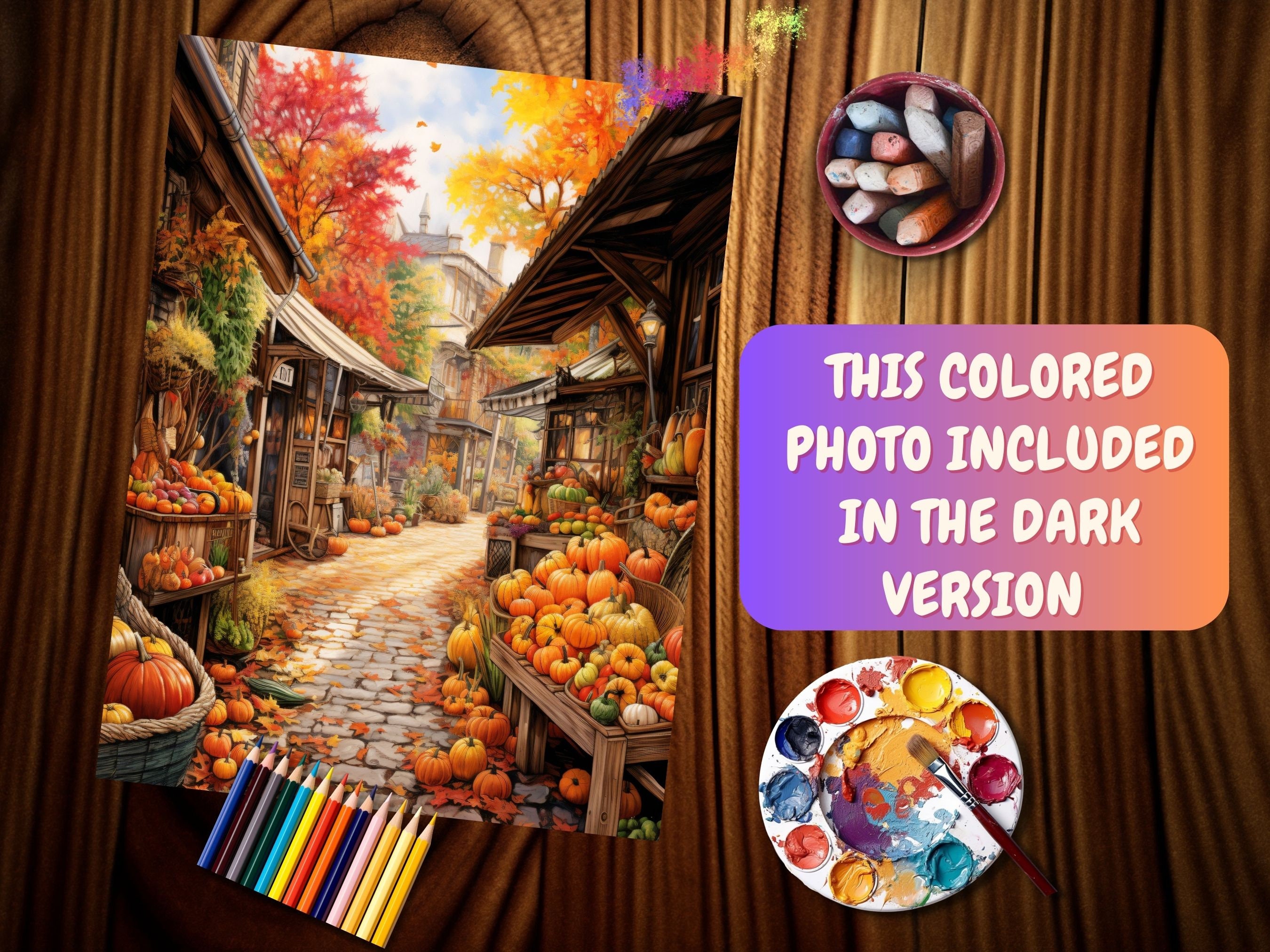 Minimalist Autumn Street Market Coloring Book Printable Coloring Pages ...