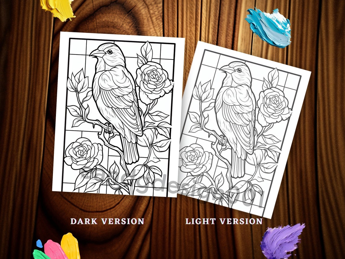 Stained Glass Birds Coloring Pages for Adults Printable - Etsy
