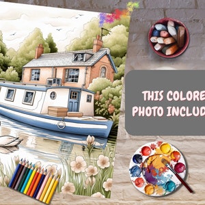 English Canal Boat Coloring Book English Tiny Boat for Stress Relief ...
