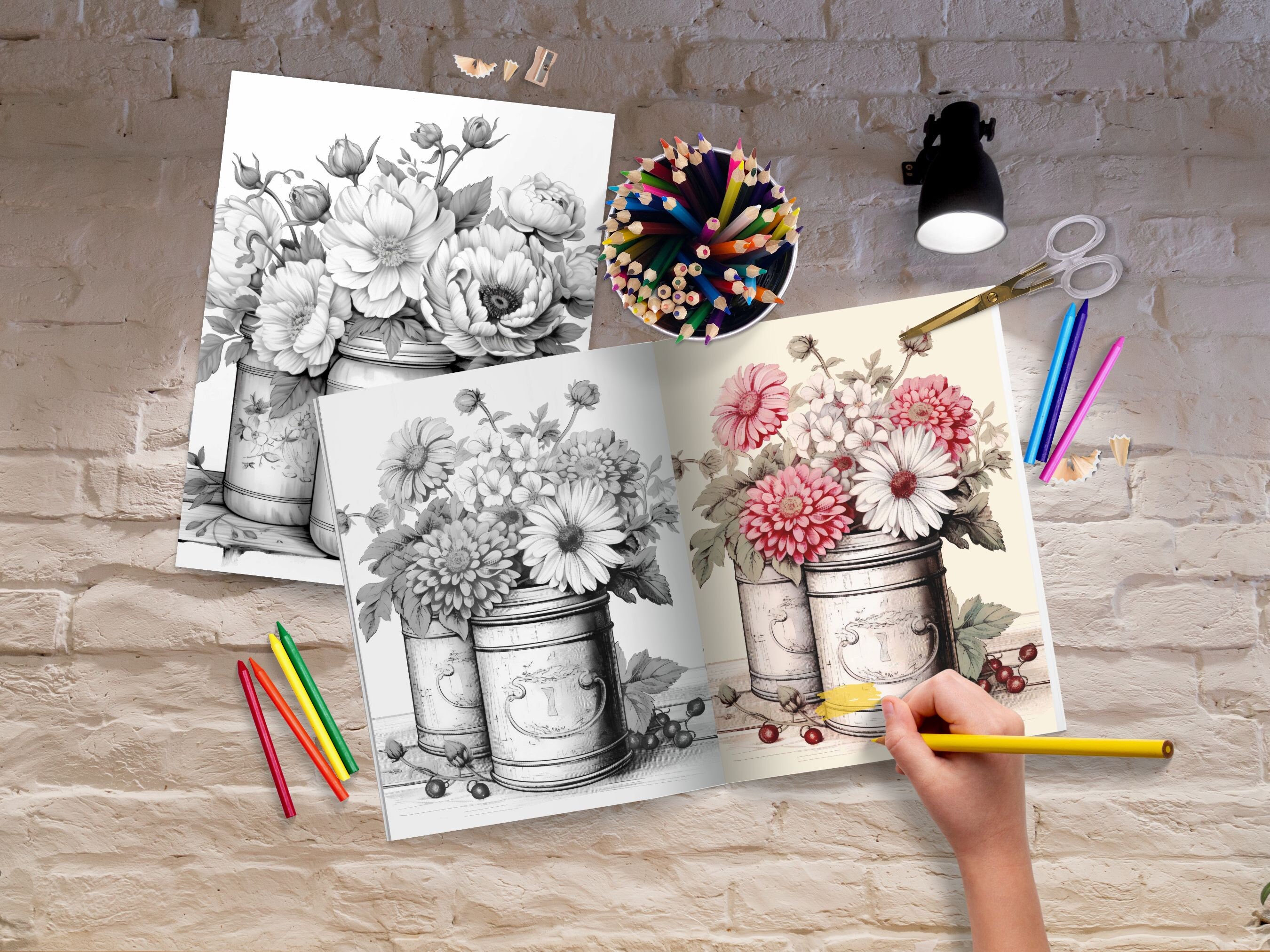 Retro Flower Can Coloring Book Vintage Floral Designs for Stress Relief ...