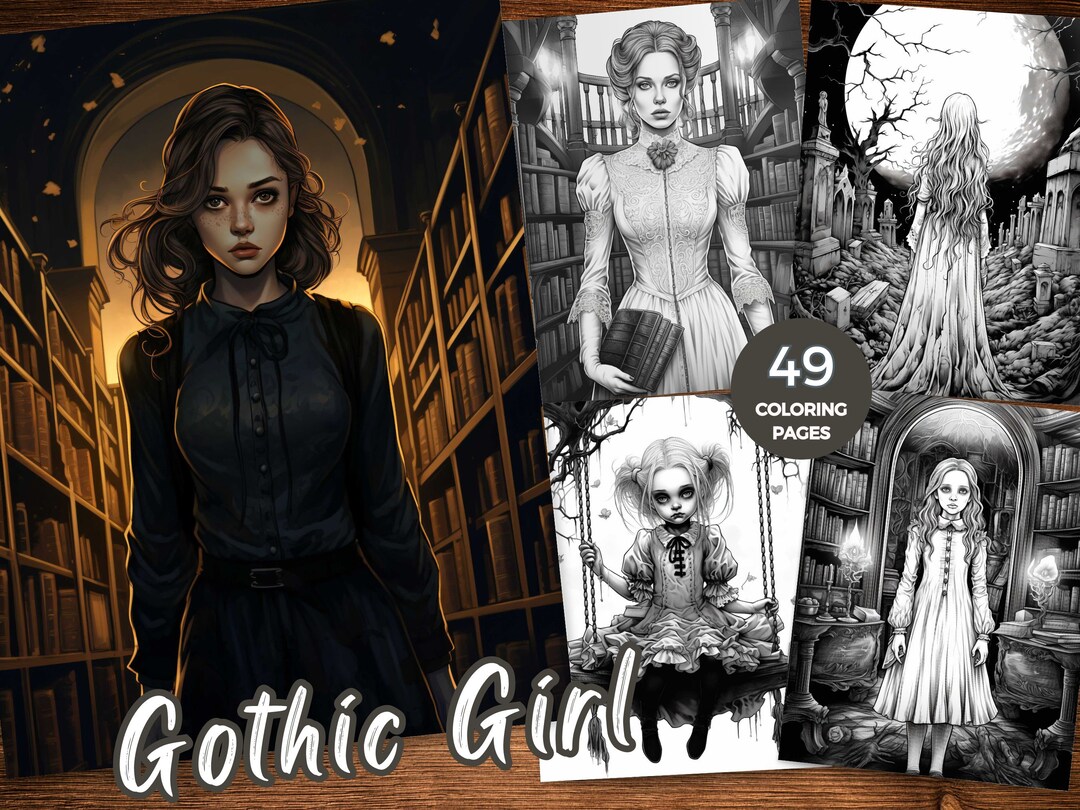 Gothic Girls Coloring Pages Grayscale Gothic Beauty Coloring Printable ...
