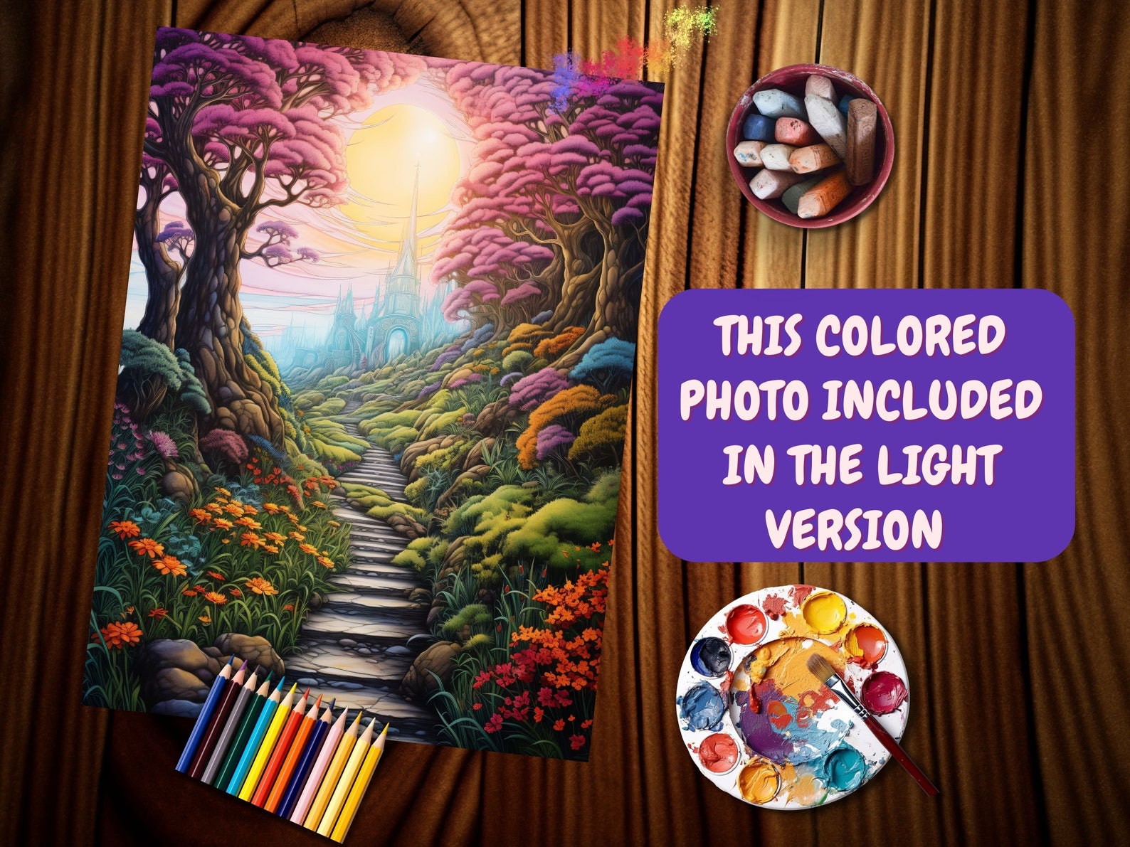 Fantasy Path Coloring Page Enchanted Landscapes Coloring Book Whimsical ...