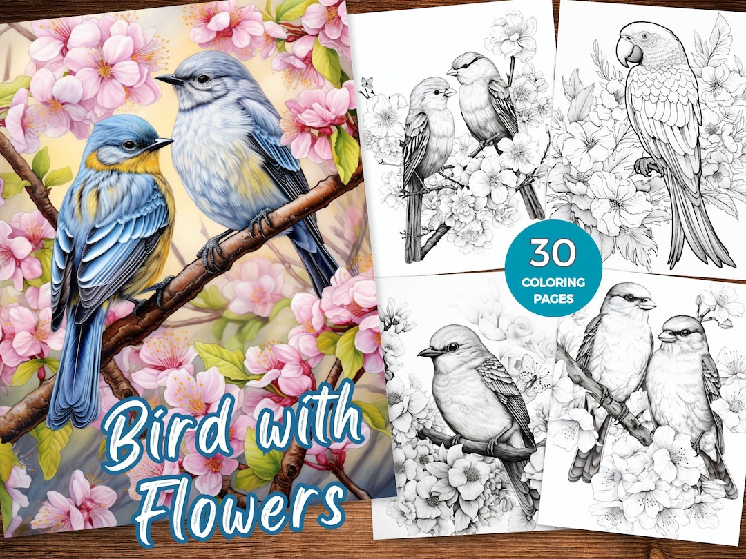 Bird With Flowers Coloring Pages for Adults Instant Download Floral ...