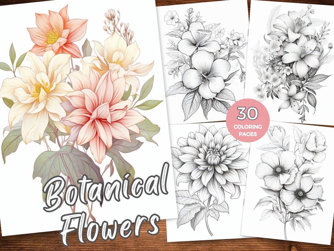 Botanical Flowers Coloring Book Flower Coloring Pages Printable Floral ...