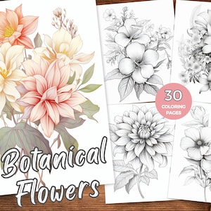 Botanical Flowers Coloring Book Flower Coloring Pages Printable Floral ...
