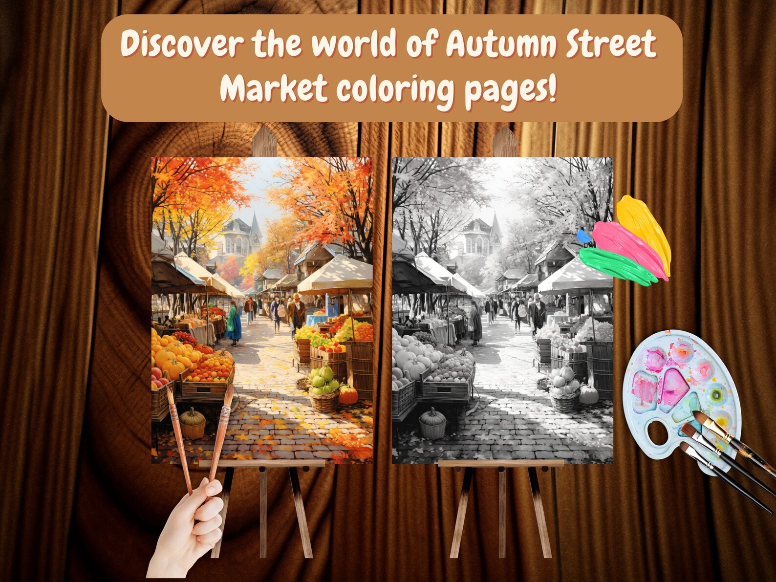 Minimalist Autumn Street Market Coloring Book Printable Coloring Pages ...