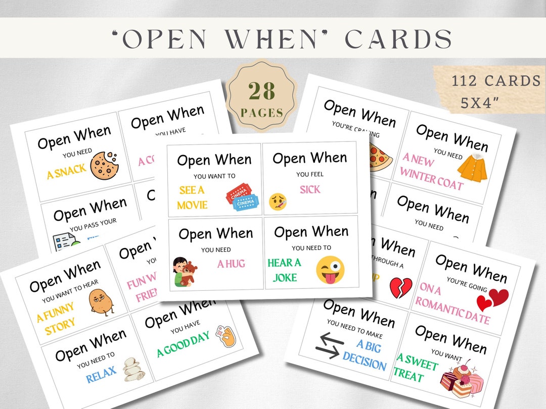 Open When Cards College Printable | Open When Printable | Open When ...
