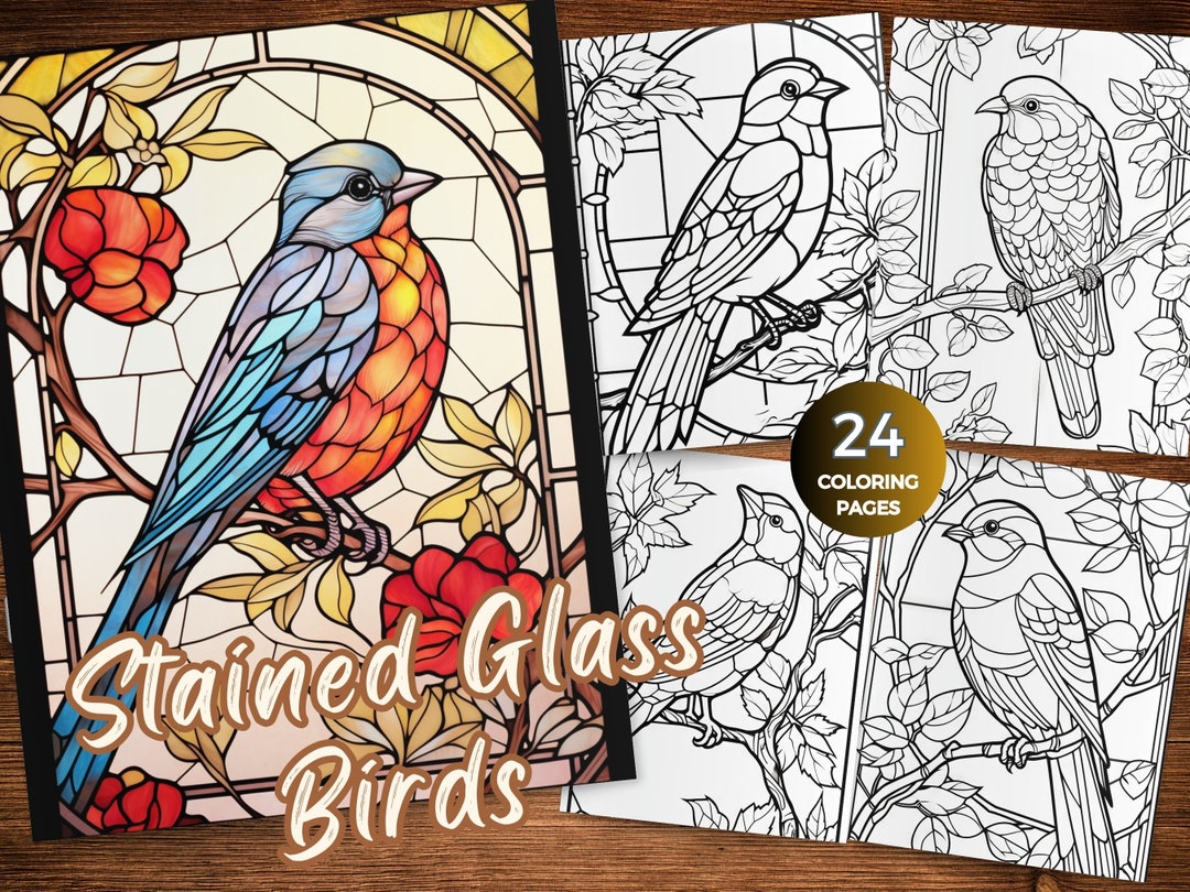 Stained Glass Birds Coloring Pages for Adults Printable Stained Glass ...