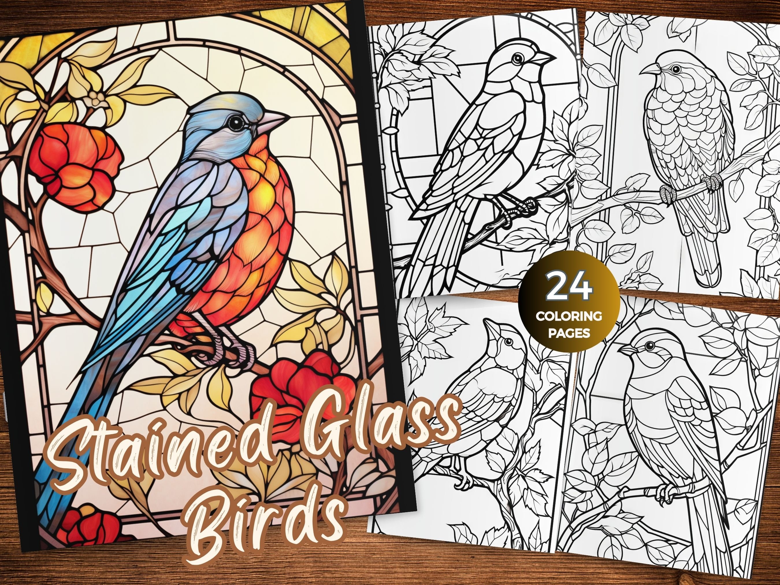 Stained Glass Birds Coloring Pages for Adults Printable - Etsy