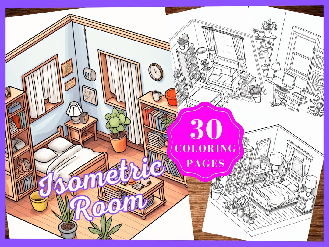Fantasy Isometric Room Coloring Pages, Interior Isometric Coloring ...
