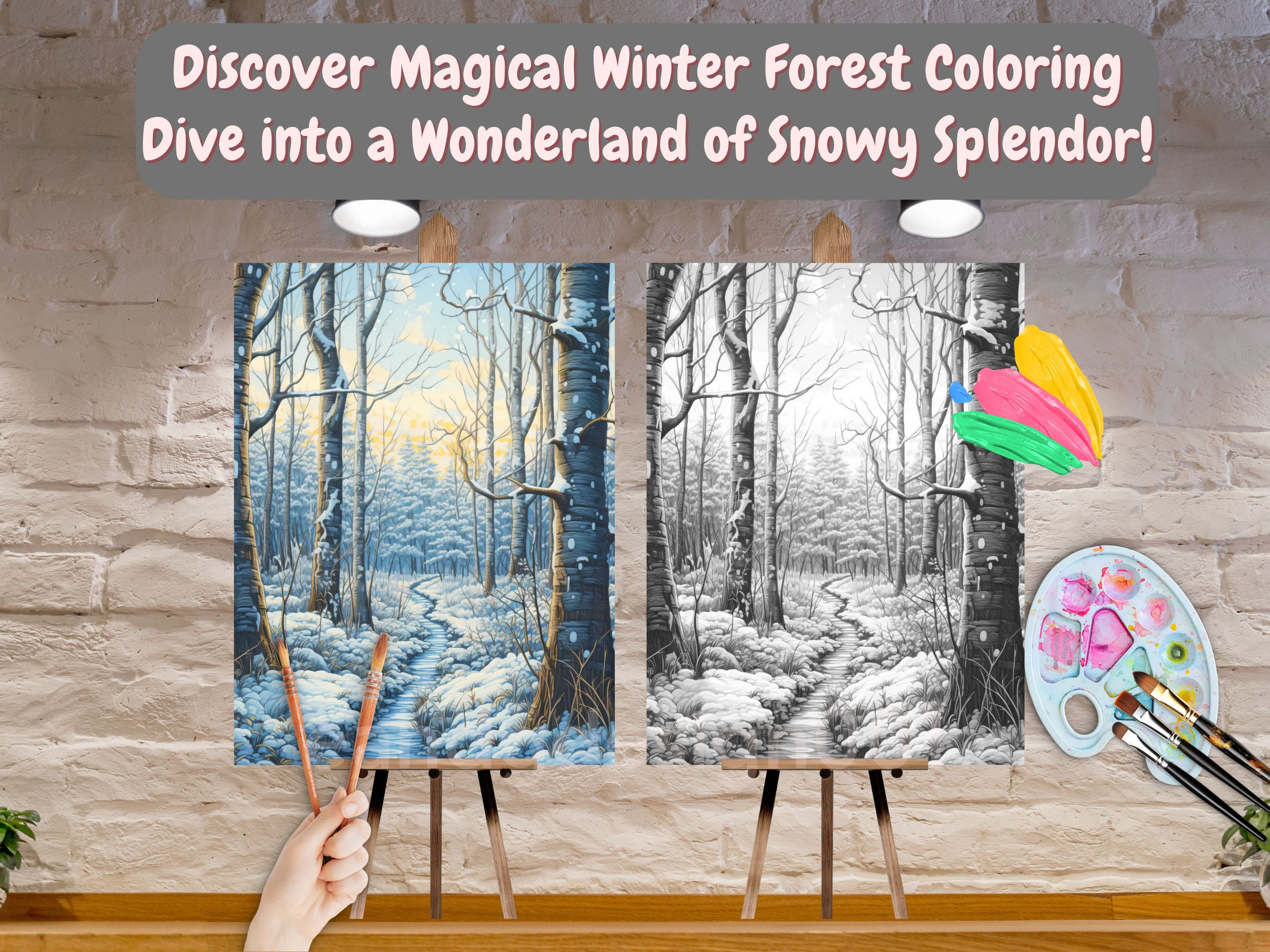 Magical Winter Forest Coloring Pages Forest Coloring Book for Adults ...
