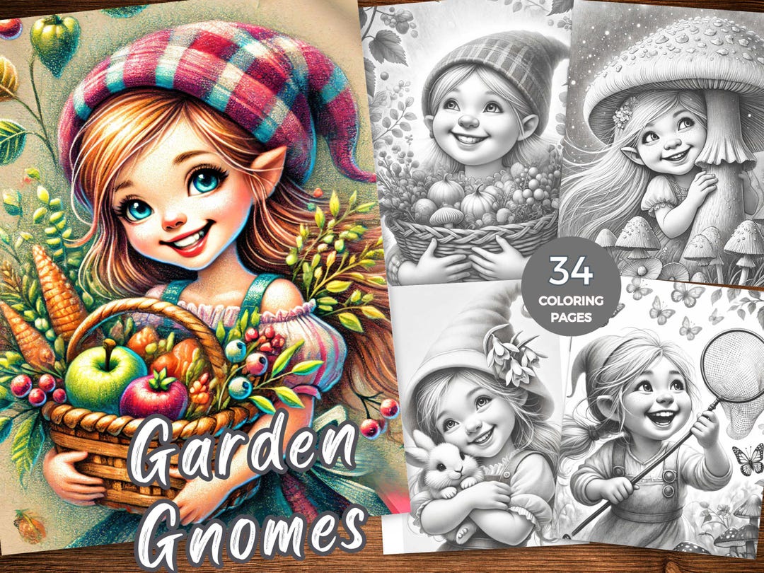 Garden Gnome Coloring Pages Garden Gnome Girl Coloring Book Happy Gnome ...