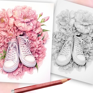 Flower Sneaker Coloring Pages of Sneakers Blooming Shoes Coloring Book ...