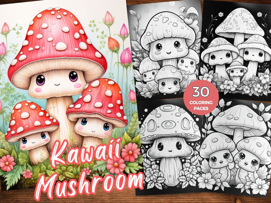 Kawaii Mushroom Coloring Pages Cute Mushroom Coloring Book Charming ...