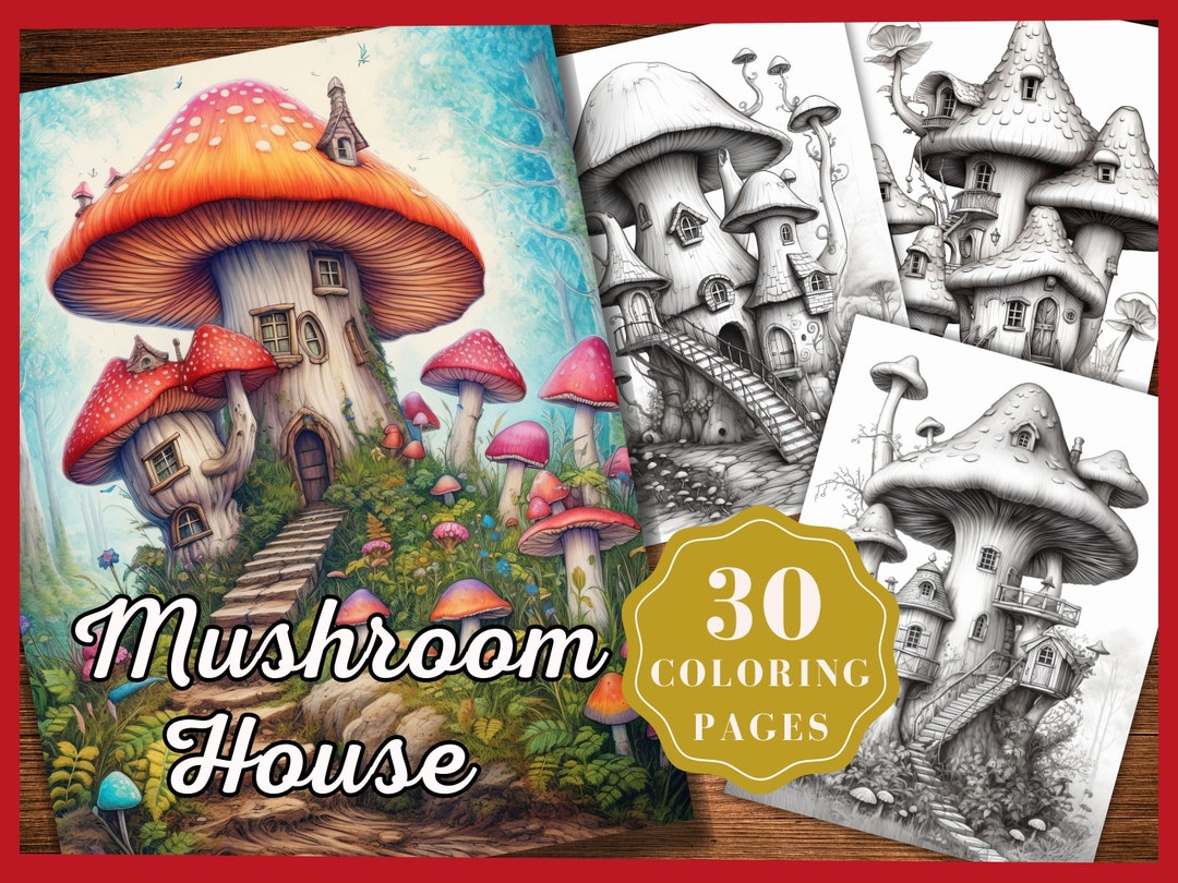 30 Mushroom Houses Coloring Page Book,instant Download,printable PDF ...