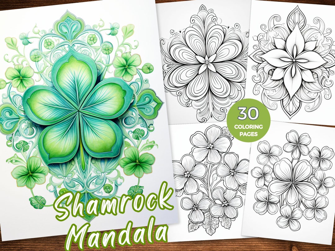 Shamrock Mandala Coloring Pages for Adults Instant Download Shamrock Coloring Sheets Pretty ...