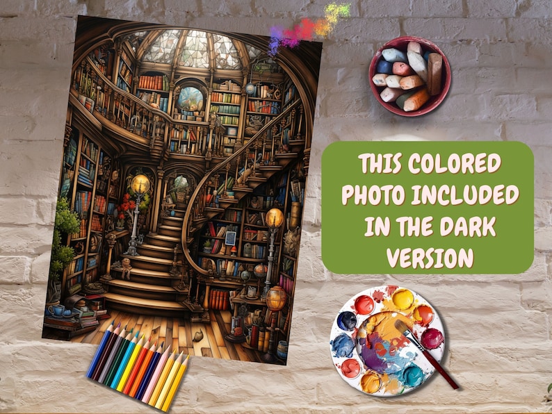 Enchanted Library Coloring Page Book, Fantasy Coloring Book, Adult ...