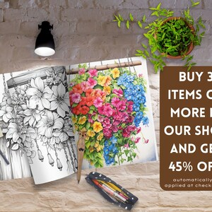 Hanging Flowers Coloring Pages Instant Download Blossom Floral ...