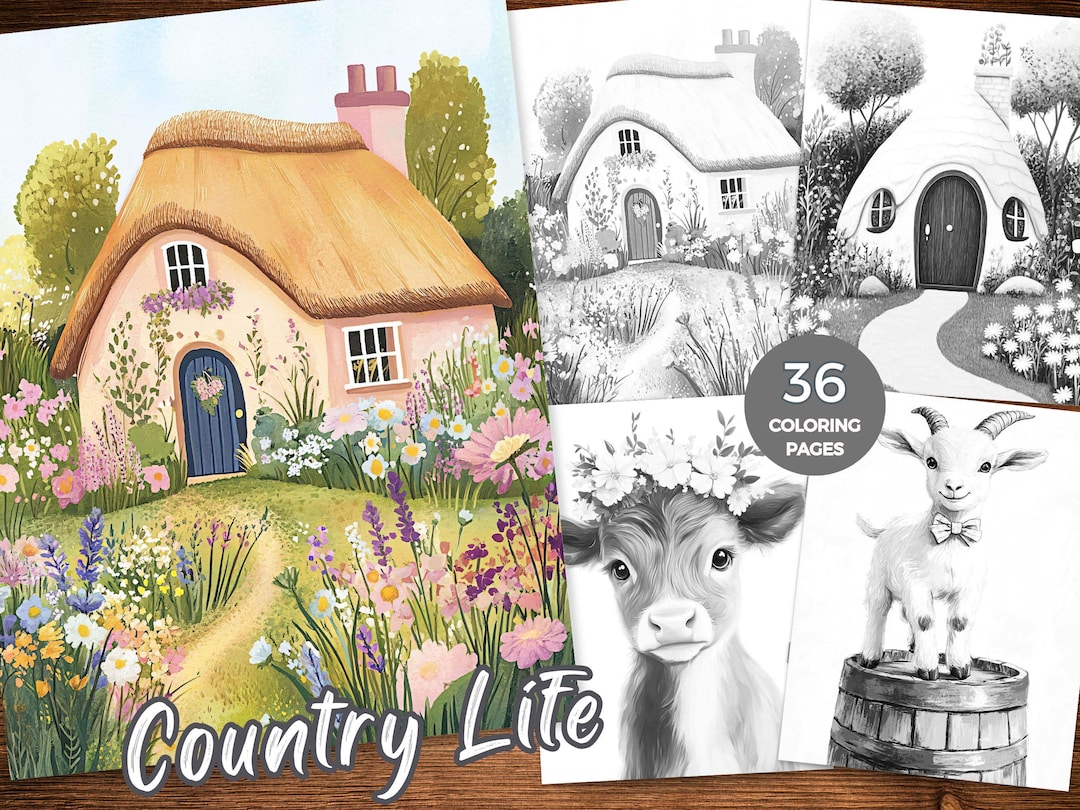Country Life Coloring Pages, Coloring Book for Adults, Rural ...