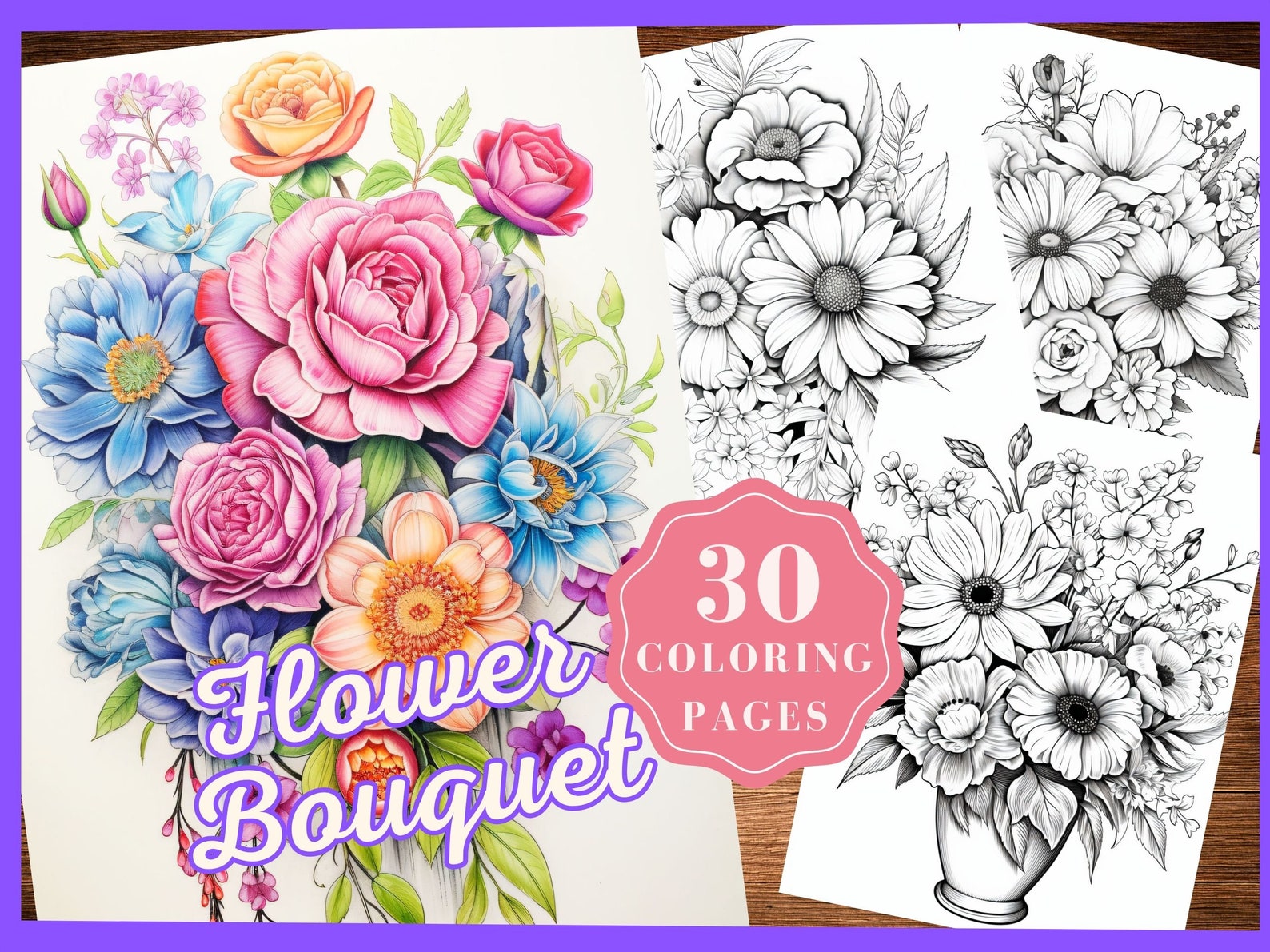 Flower Bouquet Coloring Sheets Instant Download, Printable Flower ...