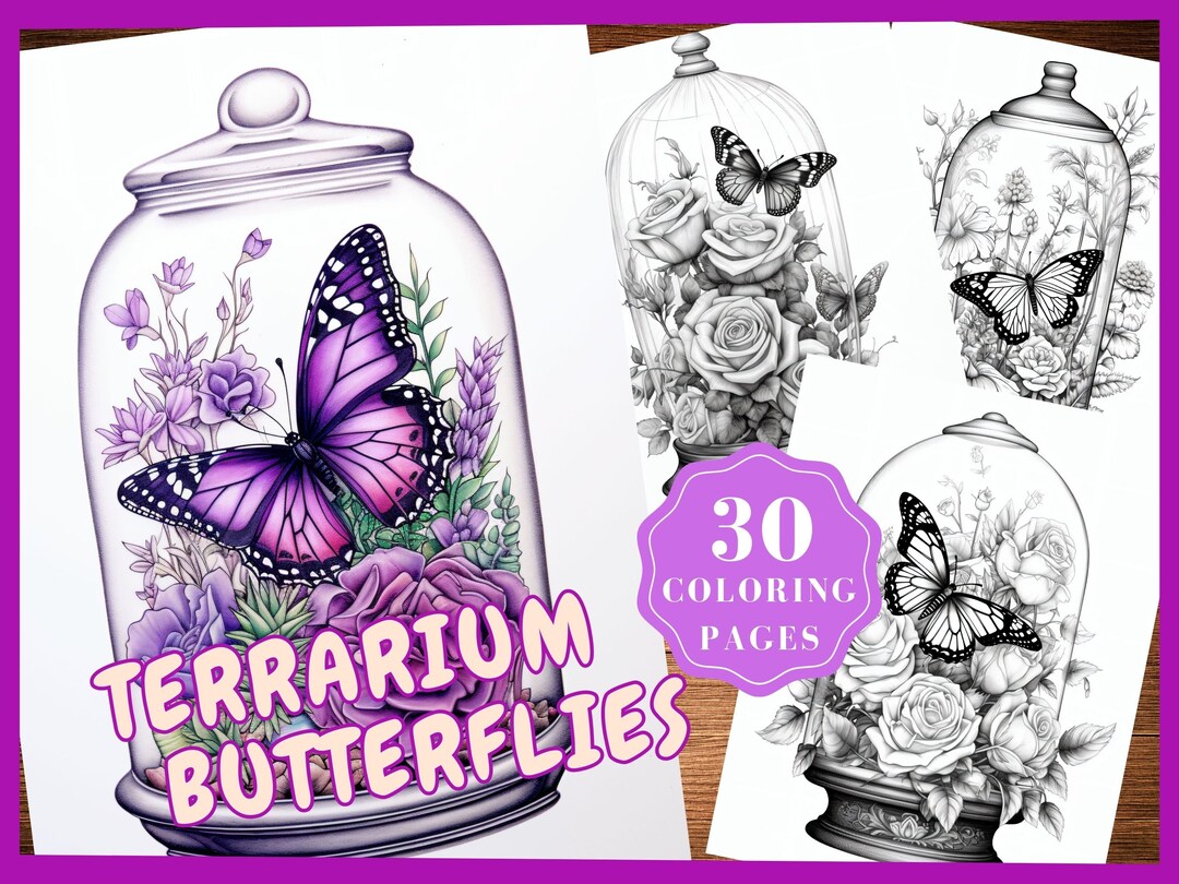 Terrarium With Butterflies Coloring Pages, Terrarium Coloring Book for ...